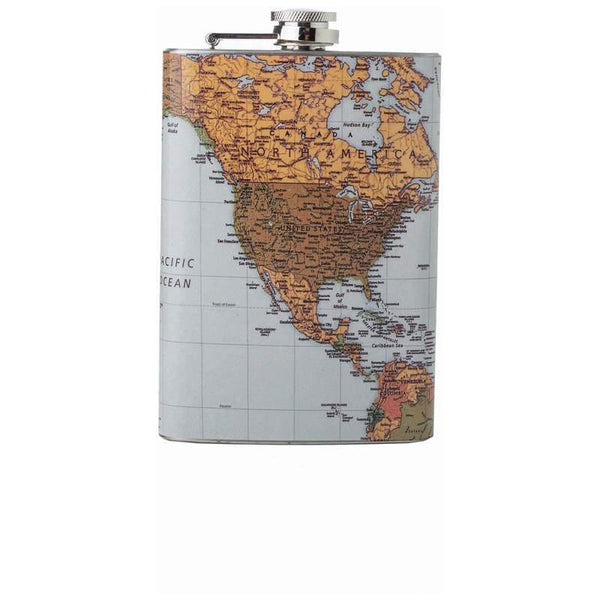 8oz Stainless Steel Flask with Antique World Map – DENW, LLC